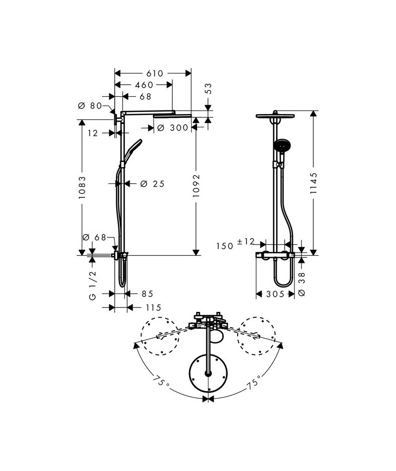 Komplet prysznicowy hansgrohe raindance select s 300 1jet dn15 chrom ...